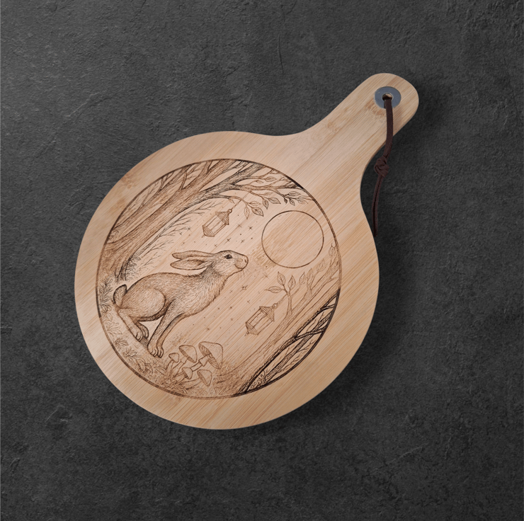 Bamboo Serving Paddle with Engraved Moon Gazing... - Folksy