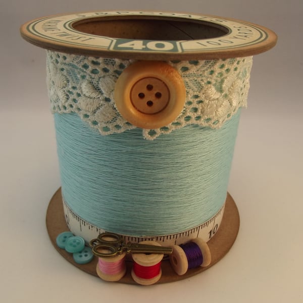 The Turquoise Cotton Reel Storage Pot - Folksy