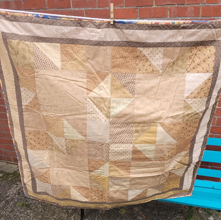 Homemade Brown Patchwork quilt 43" square - Folksy
