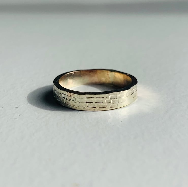 Solid 9 Carat Gold Band, Brick Design Urban Ring - Folksy
