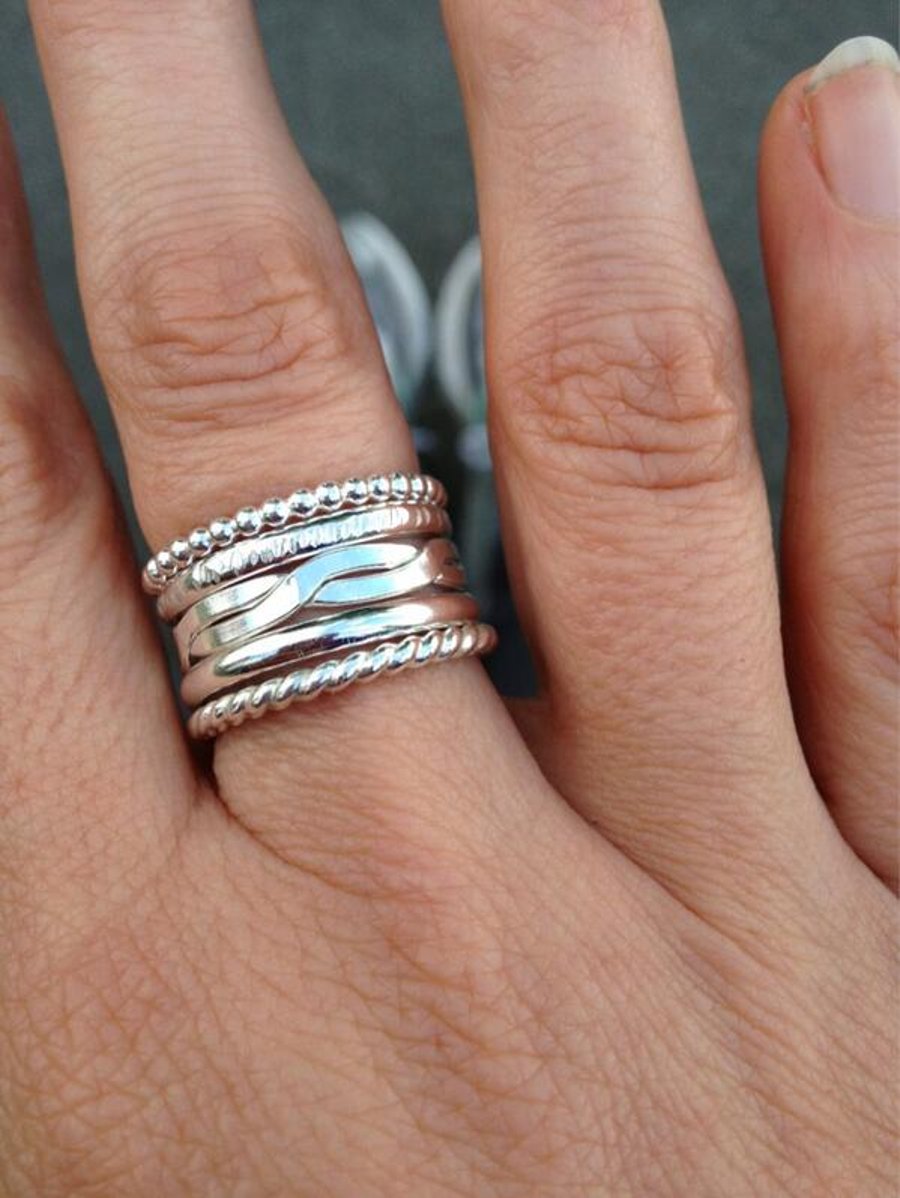Sterling silver stacking rings set - Folksy