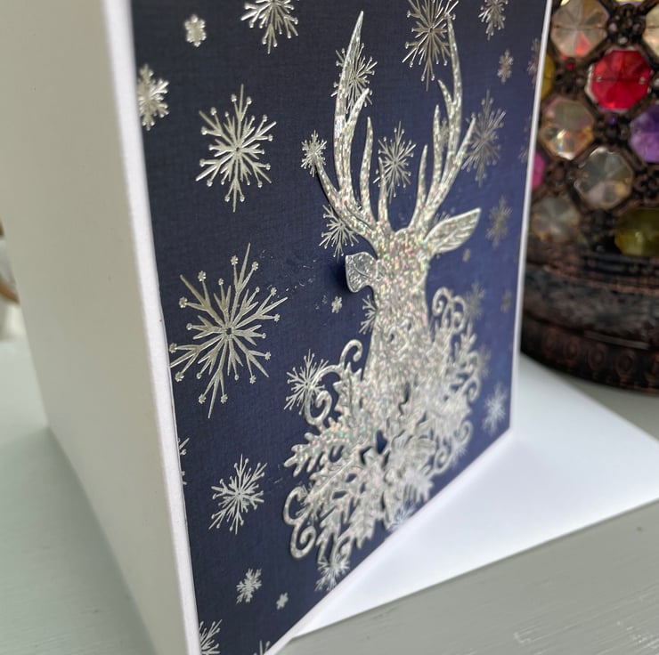 Stags head and snowflake Christmas card - Folksy