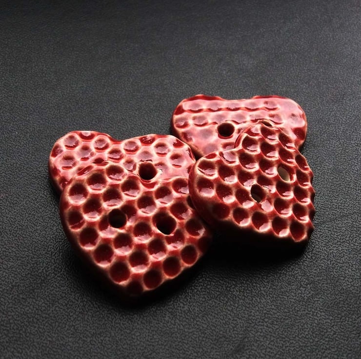 set of four large ceramic red heart buttons - Folksy