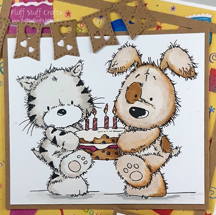 Handmade birthday card - cat and dog with birth... - Folksy