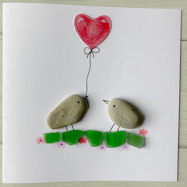 Cornwall sea glass and pebble bird design greet... - Folksy