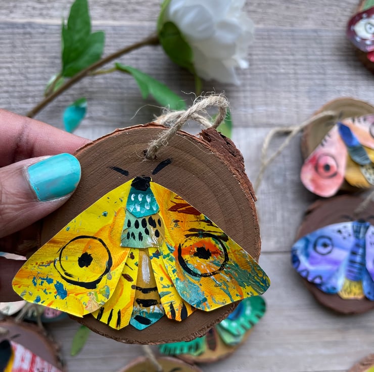 Handmade Butterfly Moth Art on slices wood - Folksy