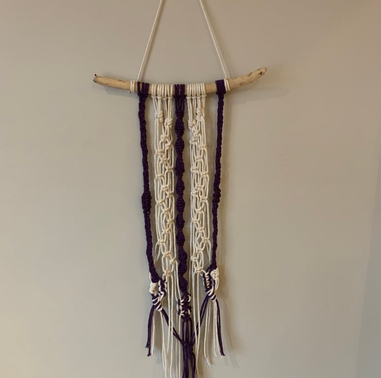 Ivory and purple macrame wall hanging, handmade... - Folksy