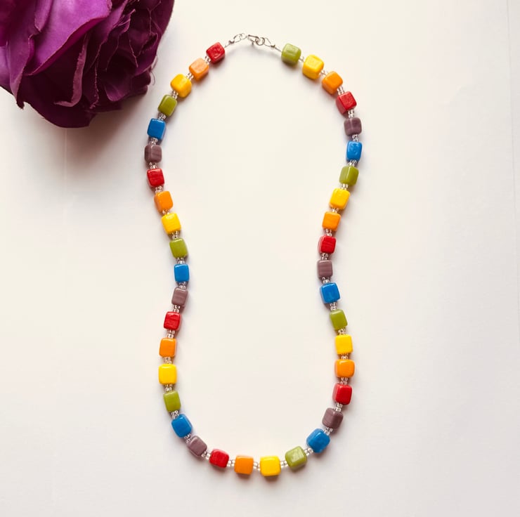 Pride Rainbow Inspired Glass Bead Necklace - Folksy