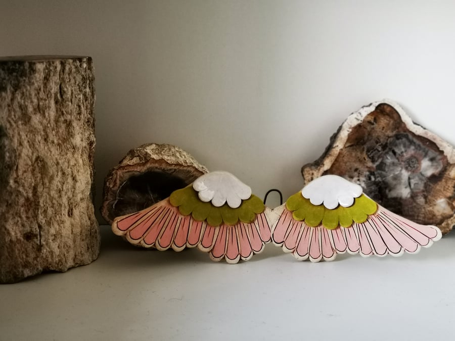 Glazed ceramic winged decoration in lime green,... - Folksy