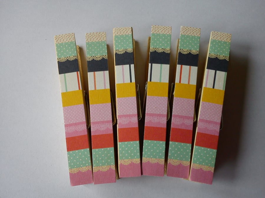 Mint pink lace stripe magnetic pegs fridge magn... - Folksy