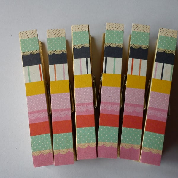 Mint pink lace stripe magnetic pegs fridge magn... - Folksy