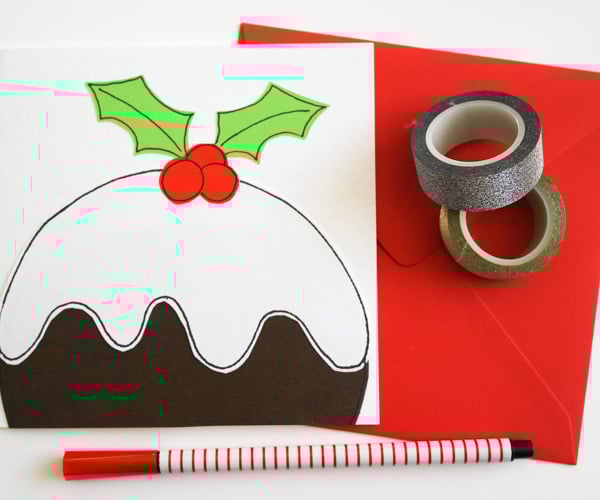 Christmas pudding handmade Christmas card, Xmas... - Folksy