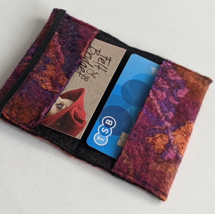 Credit card wallet: felted wool - pinks and ora... - Folksy