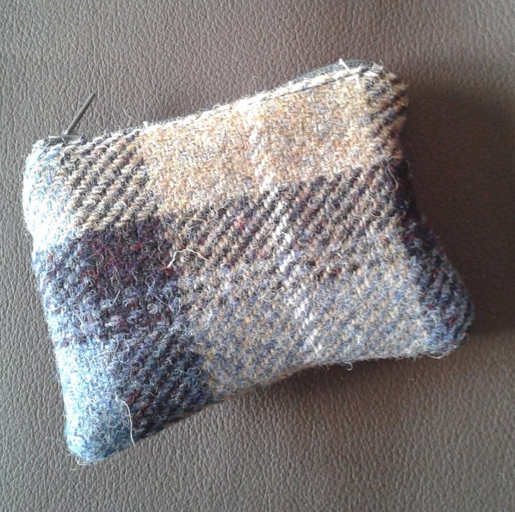 Blue harris tweed zipped coin purse - Folksy
