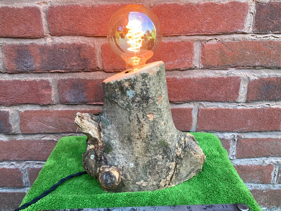 Hardwood Log Table Lamp with Spiral Filament LE... - Folksy