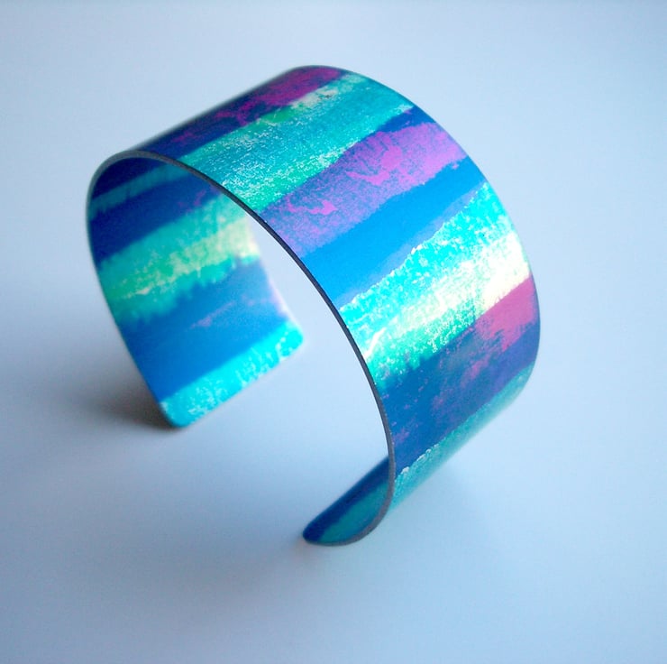 Aluminium cuff bangle in blue and pink - Folksy