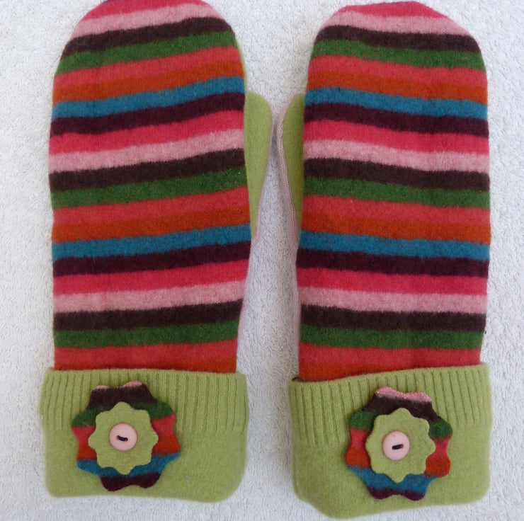 Wool mittens Created from Up-cycled Sweaters. F... - Folksy