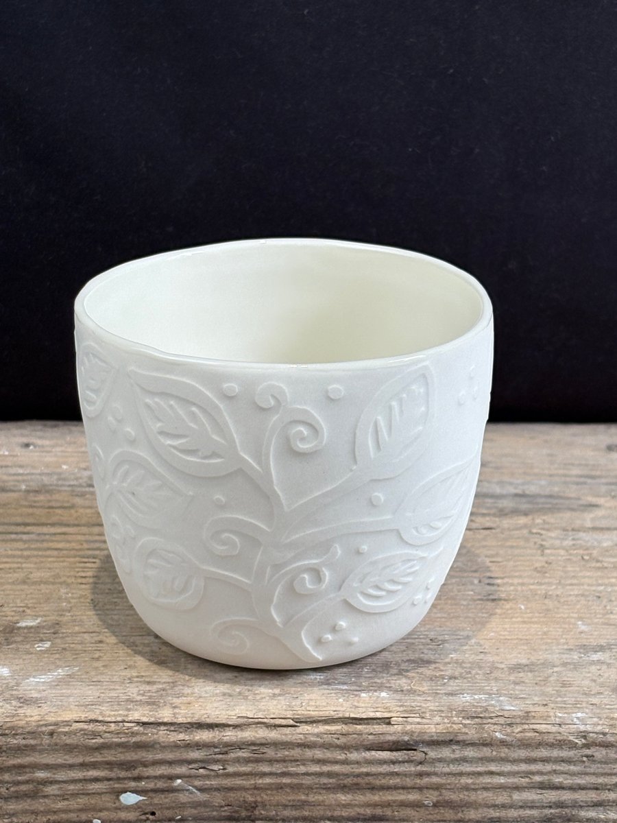 Slip-cast Porcelain Cup with leaf design - Folksy