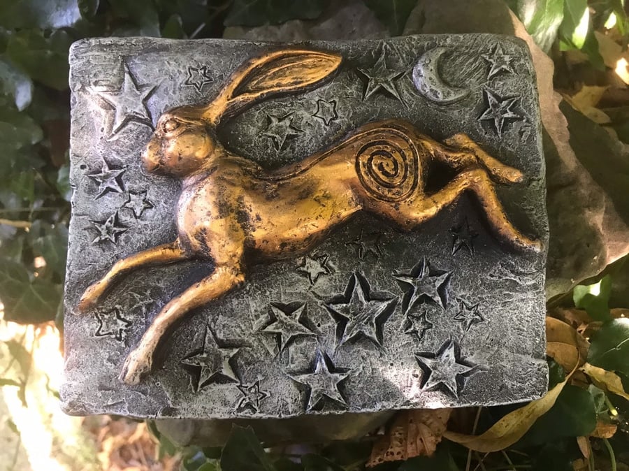 Golden coloured Magical Hare Wall plaque - Folksy