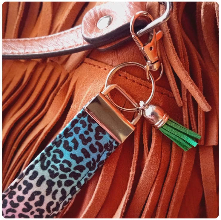 WRISTLET KEYRING key chain Rainbow Leopard Clas... - Folksy
