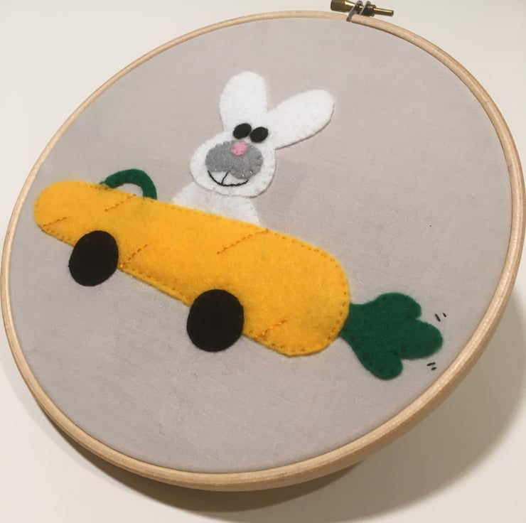 Bunny Rabbit & Carrot Car Hoop Art, Handmad... - Folksy