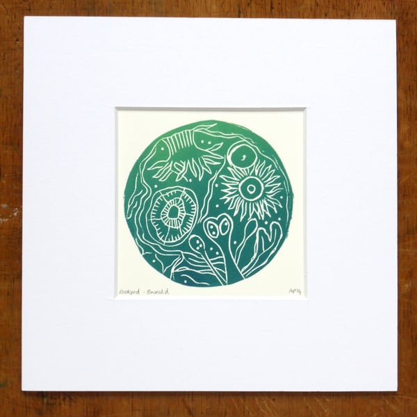 Rockpool Emerald LINO PRINT LIMPET ANEMONE BARN... - Folksy