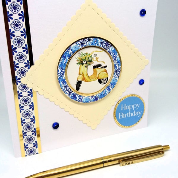 Happy Birthday Card,Cute Yellow Scooter with Me... - Folksy