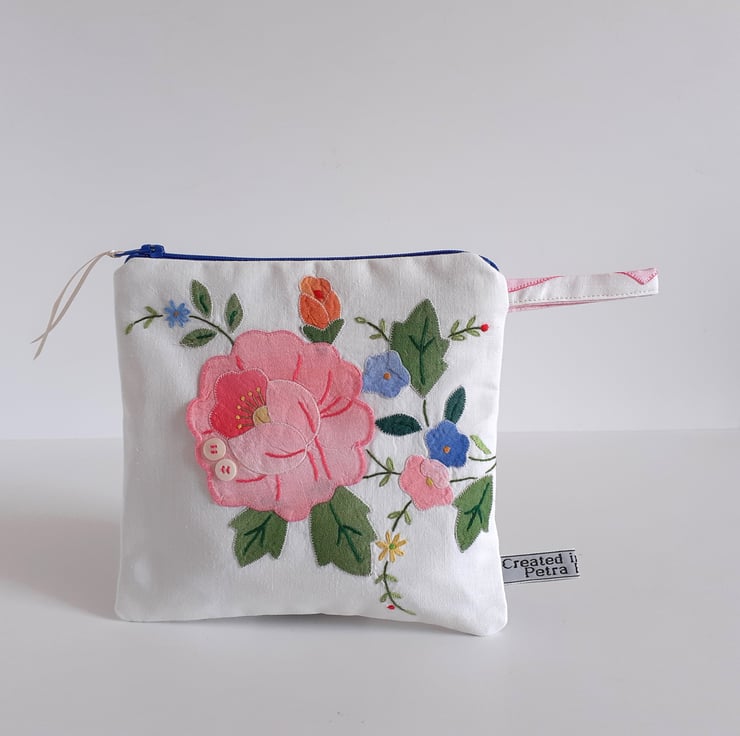 Pink flower purse make up or storage bag upcycl... - Folksy