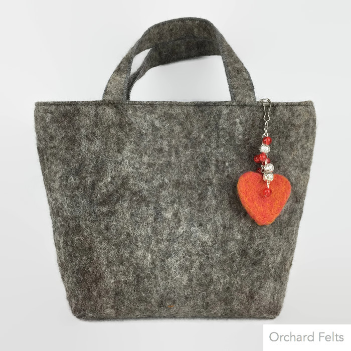 Orange needle felted heart bag charm with beadi... - Folksy