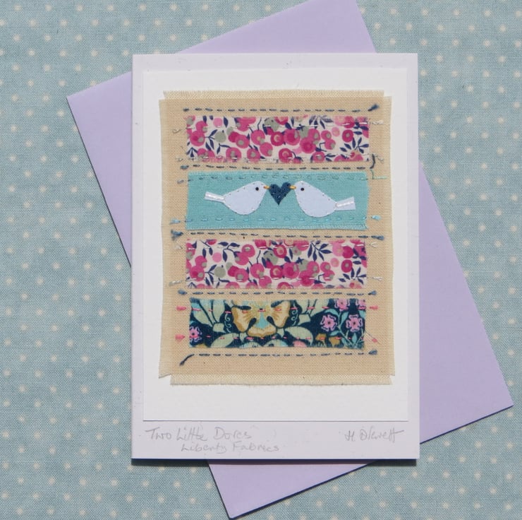 Two Little Doves hand-stitched miniature textil... - Folksy