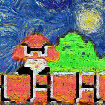 Super Mario Van Gogh Starry Night style art print - Folksy