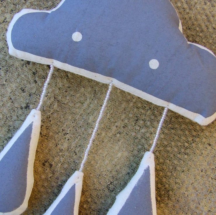 Screen-printed Raincloud Plush with Grey Raindrops - Folksy