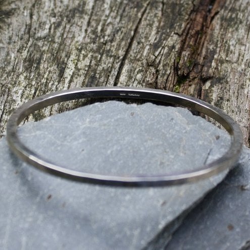 Solid silver oval bangle - Folksy