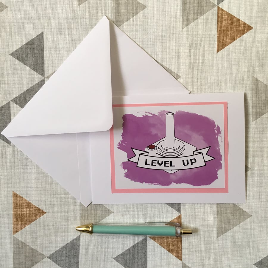 Pink Joystick Card, Level Up, Retro Gaming, Gee... - Folksy