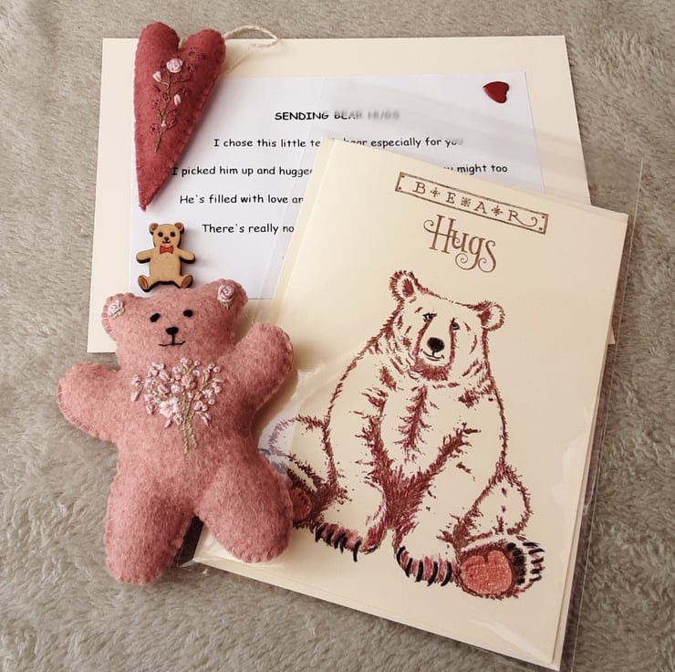 Pink bear Letterbox gift, Sending Bear Hugs Ted... - Folksy