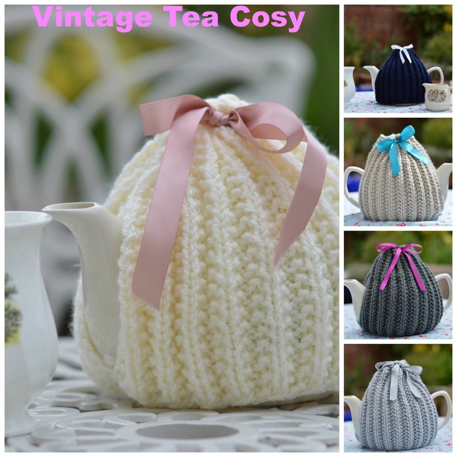 Hand Knitted Vintage Style Ribbon Tea Cosy - Folksy