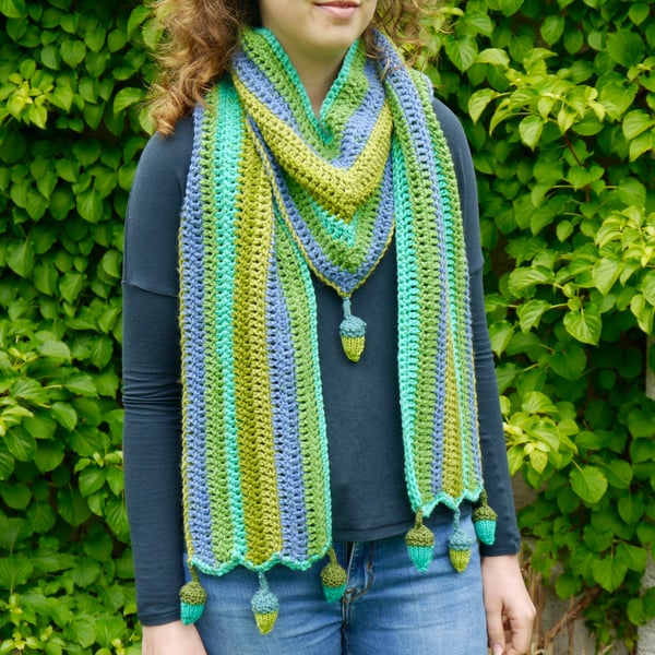 Crochet Acorn Scarf, 'V' Shaped Scarf - Folksy