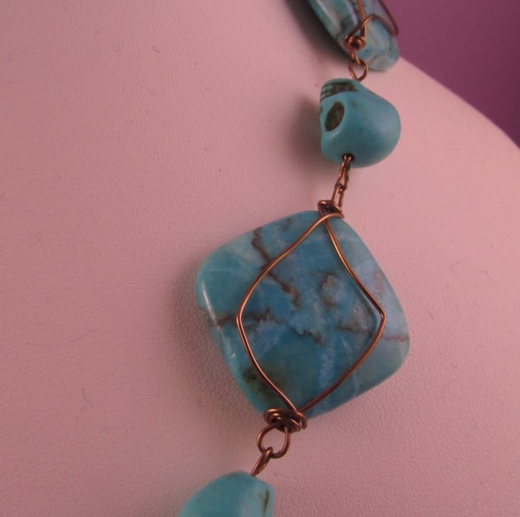 Statement Gothic Turquoise Blue Dyed Howlite Sk... - Folksy