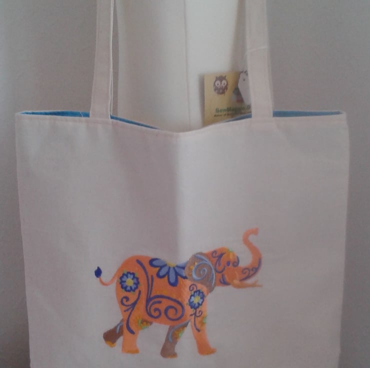 EMBROIDERED ELEPHANT FULLY LINED TOTE BAG - Folksy
