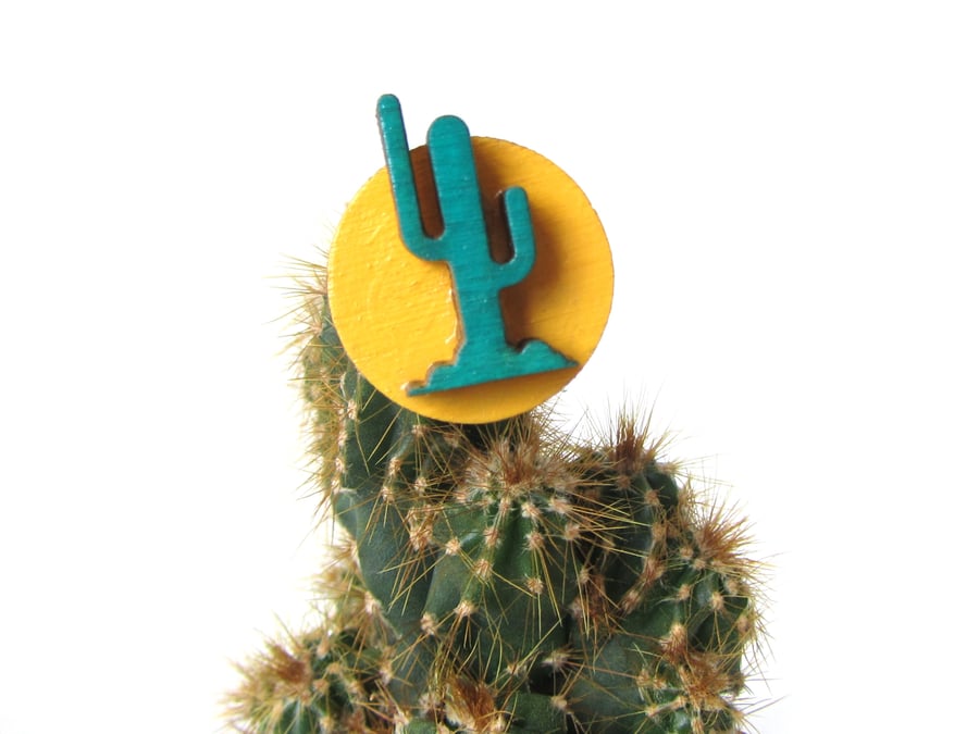 Wooden Cactus Brooch - Folksy