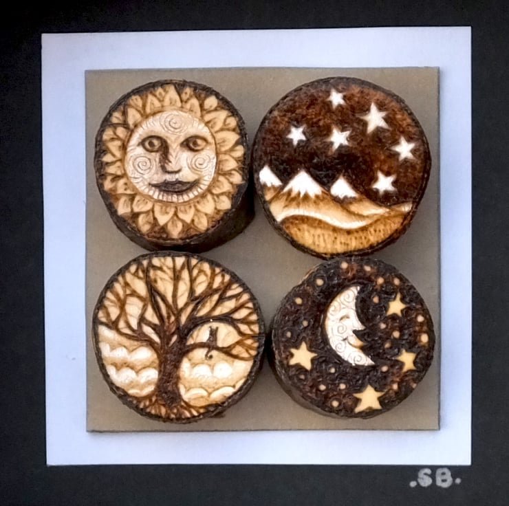 Wooden Sun Moon and Stars Pyrography Miniature ... - Folksy