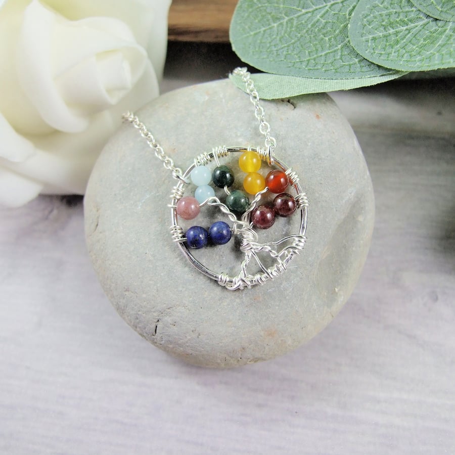 Rainbow Tree of Life Necklace. Sterling Silver ... - Folksy