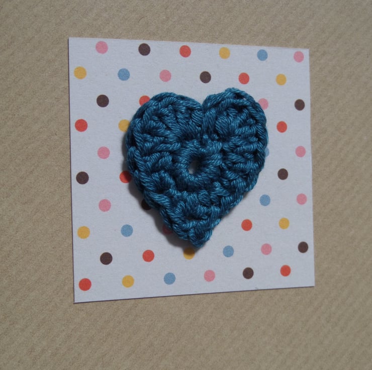 Crochet Heart Card - teal and spots - Folksy