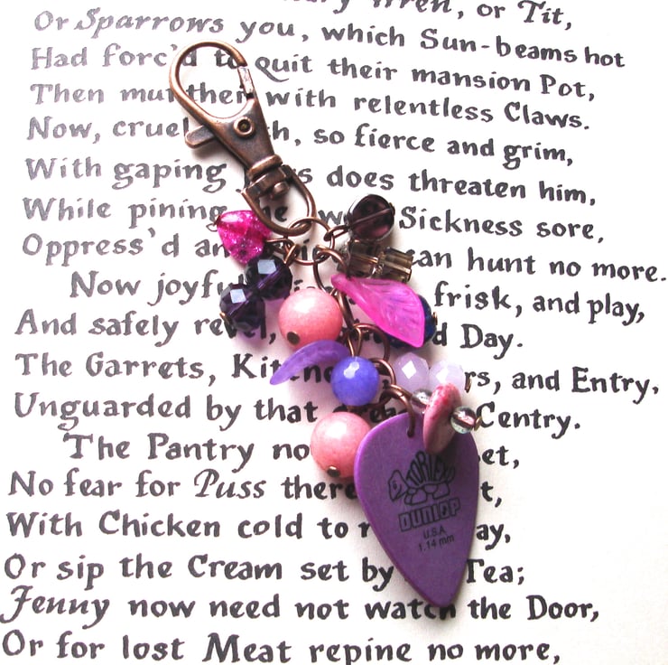 Rock Chick Bag Charm with Purple Bead Cluster - Folksy