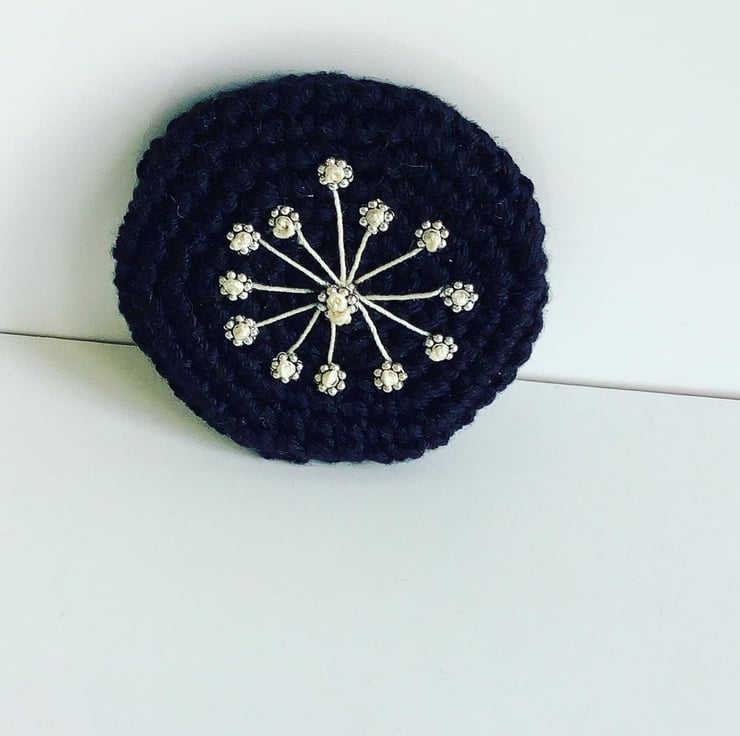 Crochet brooch, black brooch, seed head brooch - Folksy