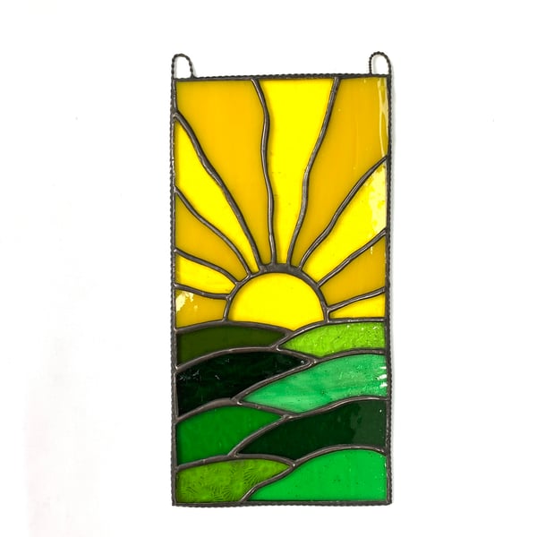 Stained Glass Large Sunset Panel Suncatcher - H... - Folksy