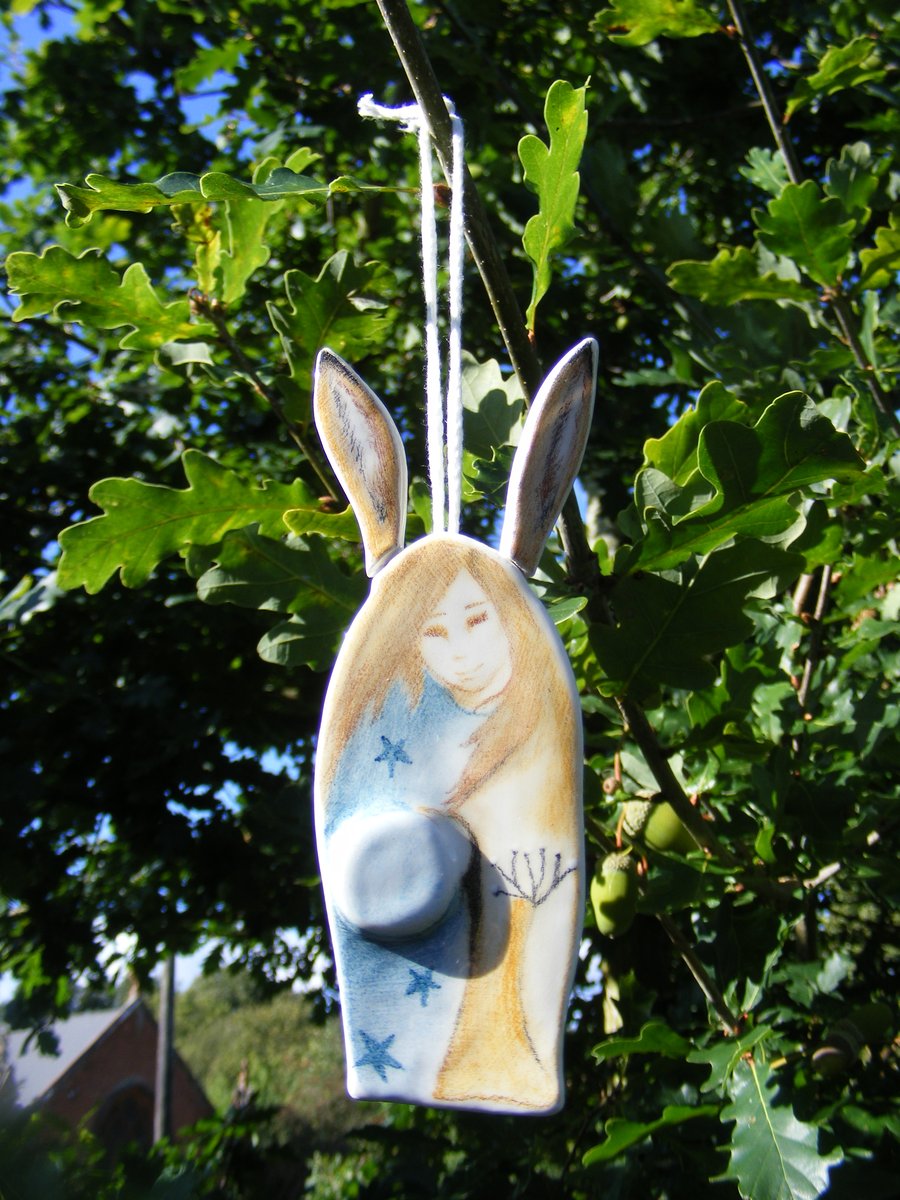 Unique Ceramic Hare Girl Folklore Figure - Folksy