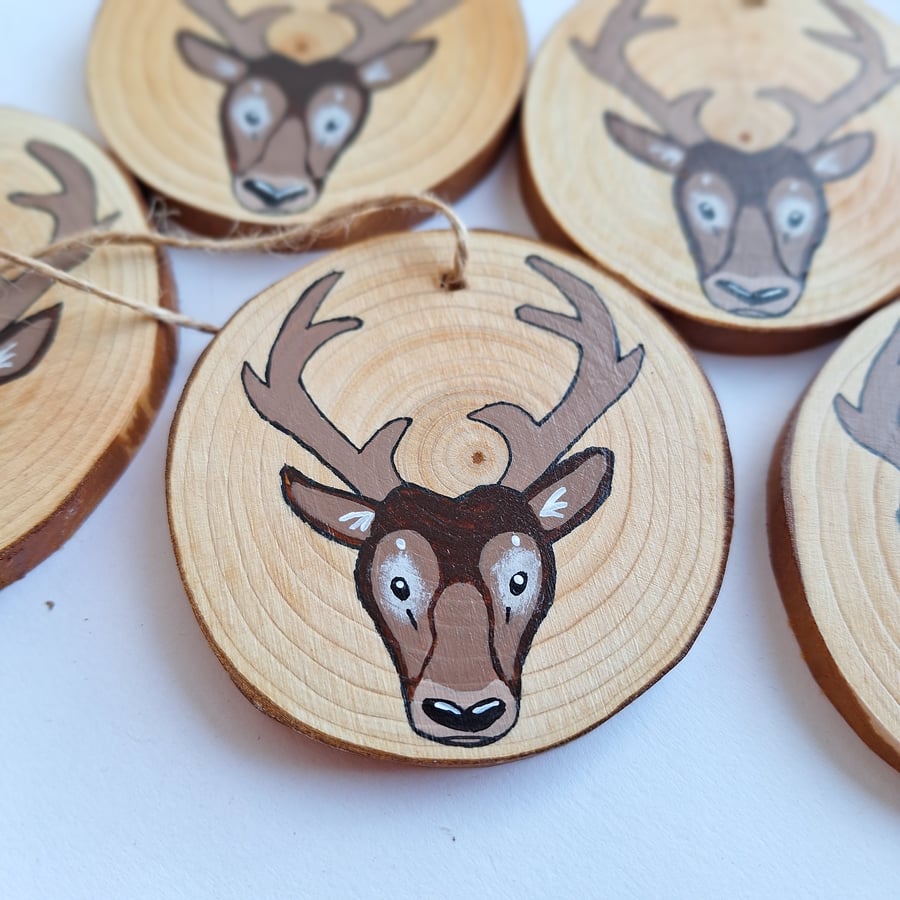 Stag Wood Slice Ornament - Folksy
