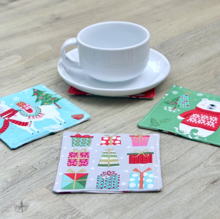 Set of Four Christmas Coasters with fun Characters - Folksy