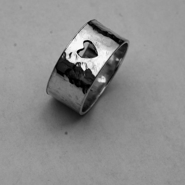 Pierced and Hammered Heart ring in Sterling Sil... - Folksy